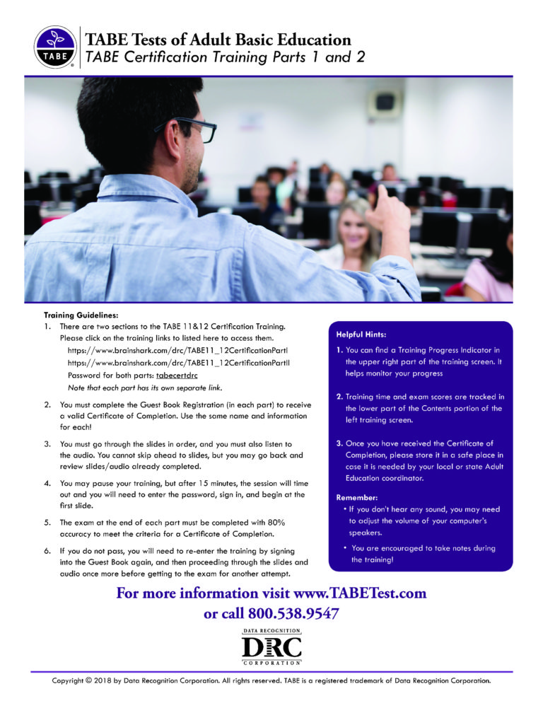 TABE 11&12 Certification Process | Tabetest