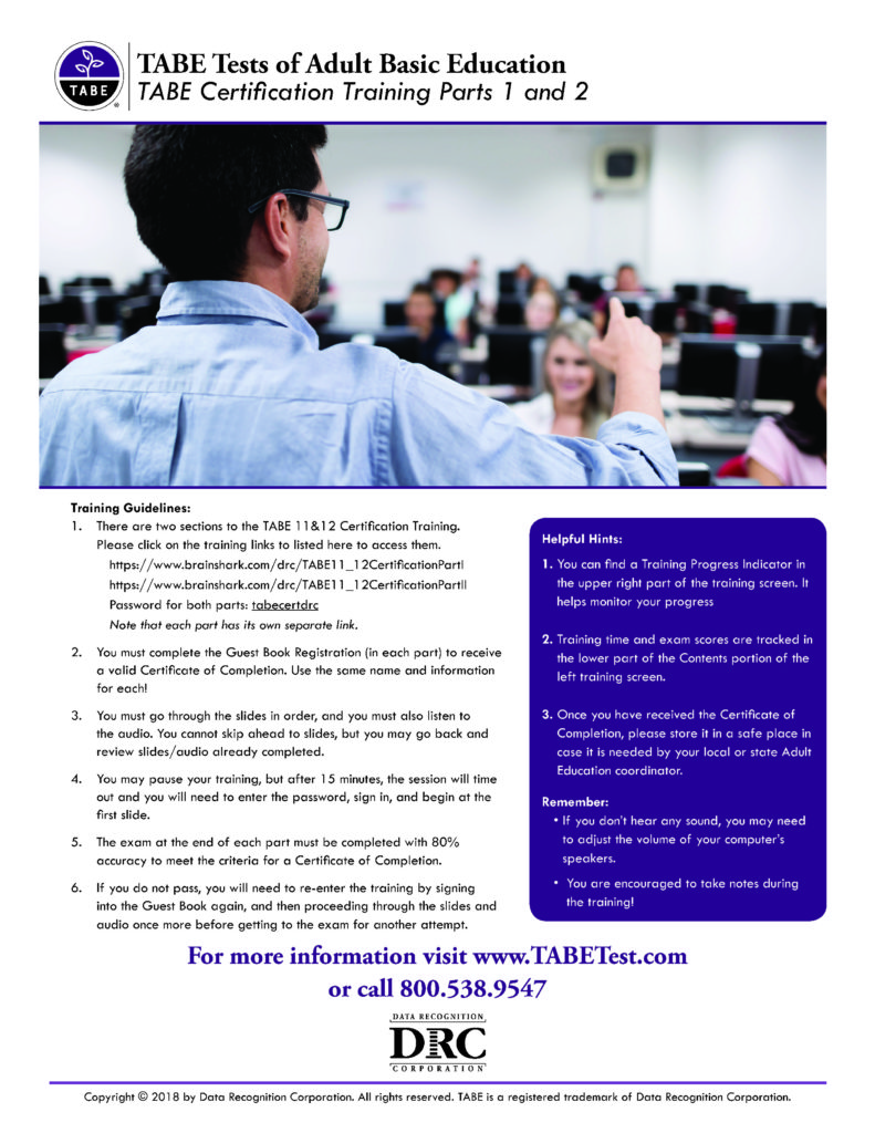 TABE 11&12 Certification Process | Tabetest